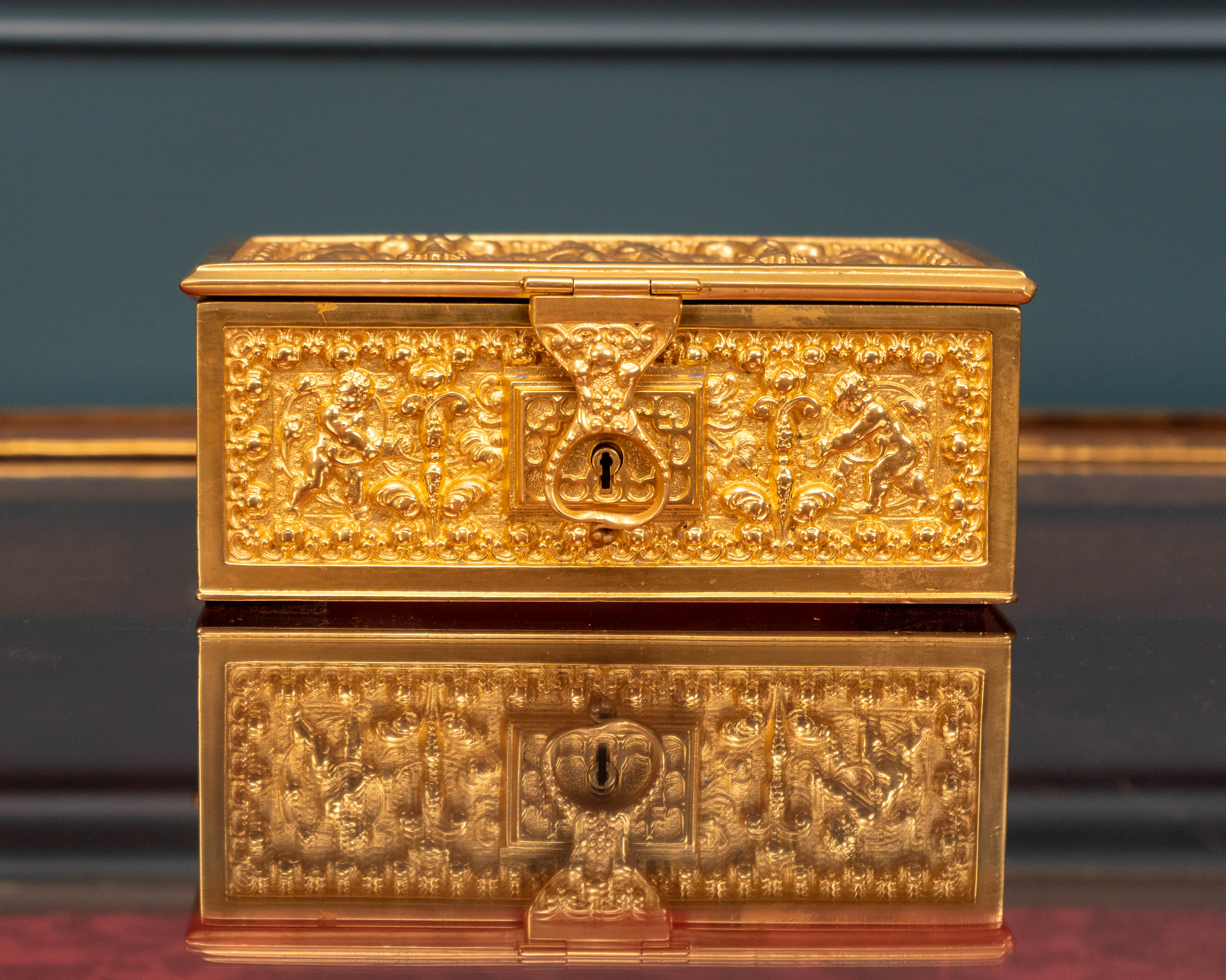 Ornate rectangle vermeil gilt bronze box with brocade lining – Anthonys ...