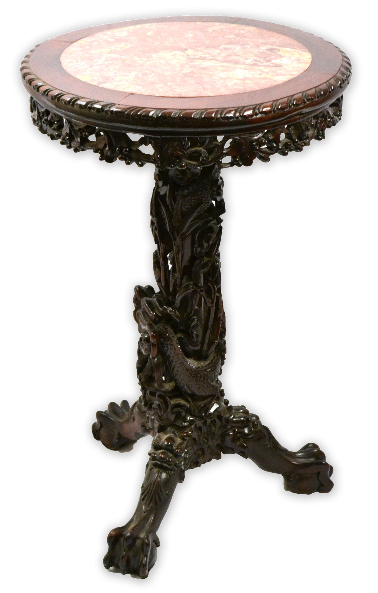Elaborately Carved Qing Dragon Table with Marble Top – Anthonys Fine ...