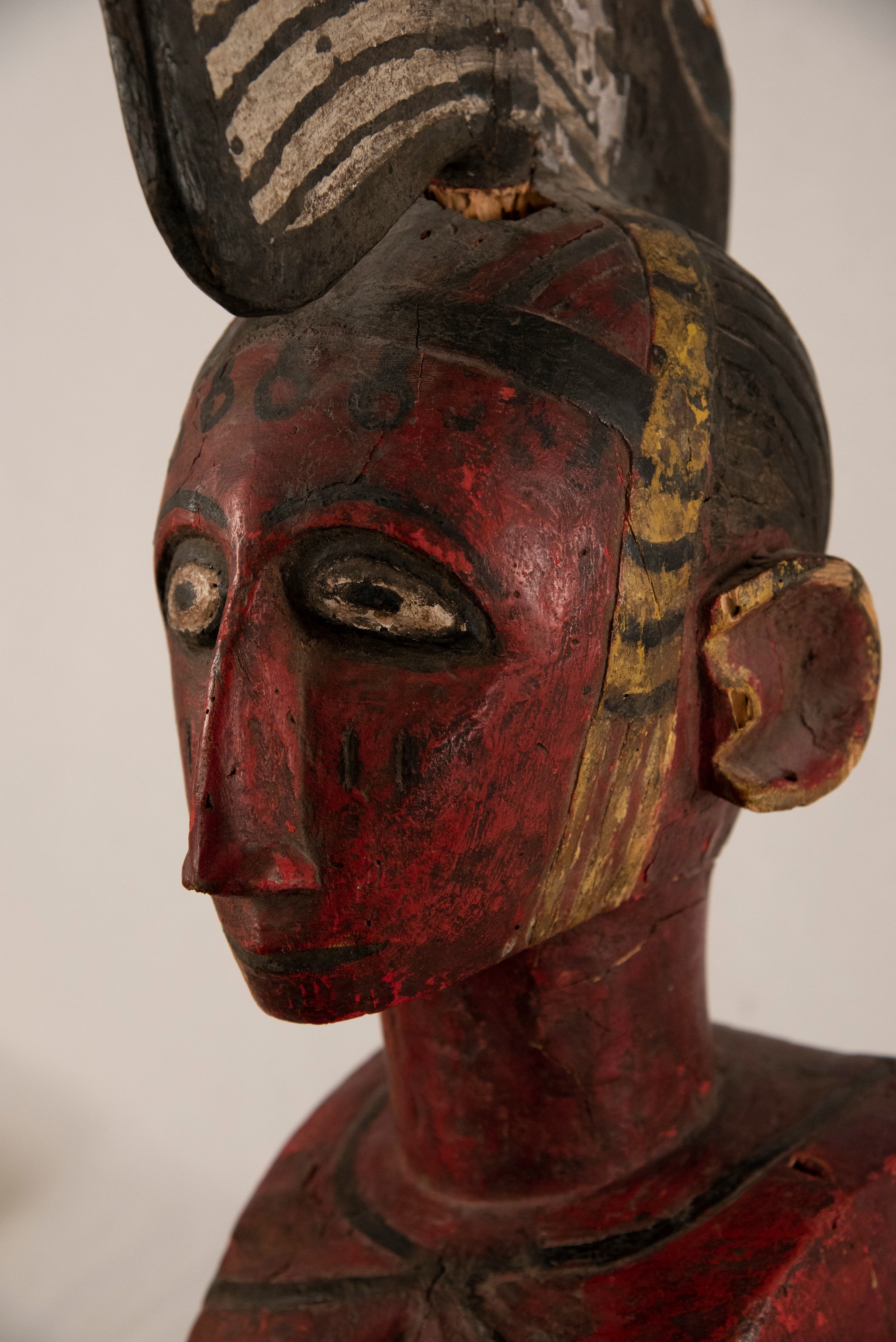 Ivory Coast Baule female ancestral figure in carved red and black poly ...